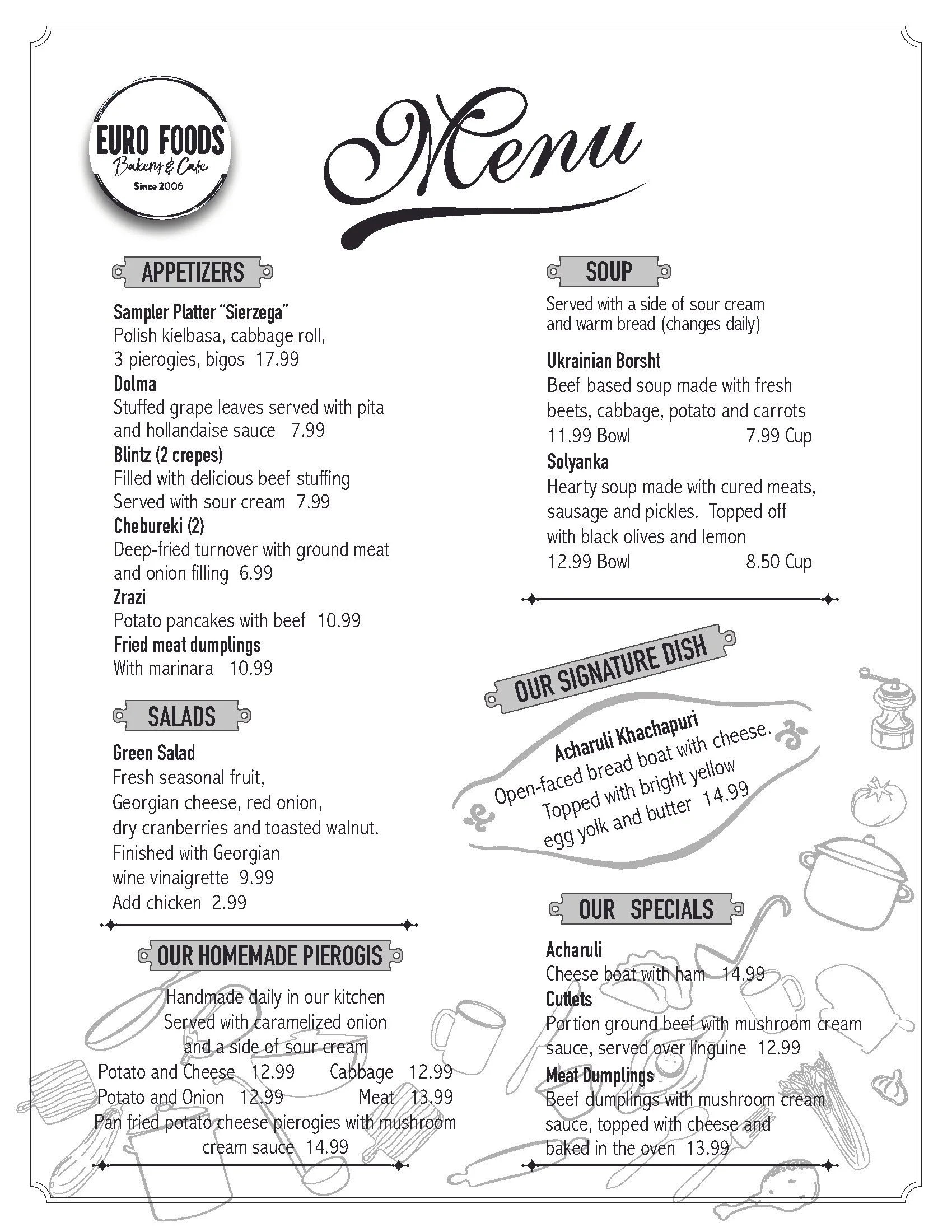 Menu — Euro Foods Bakery & Cafe