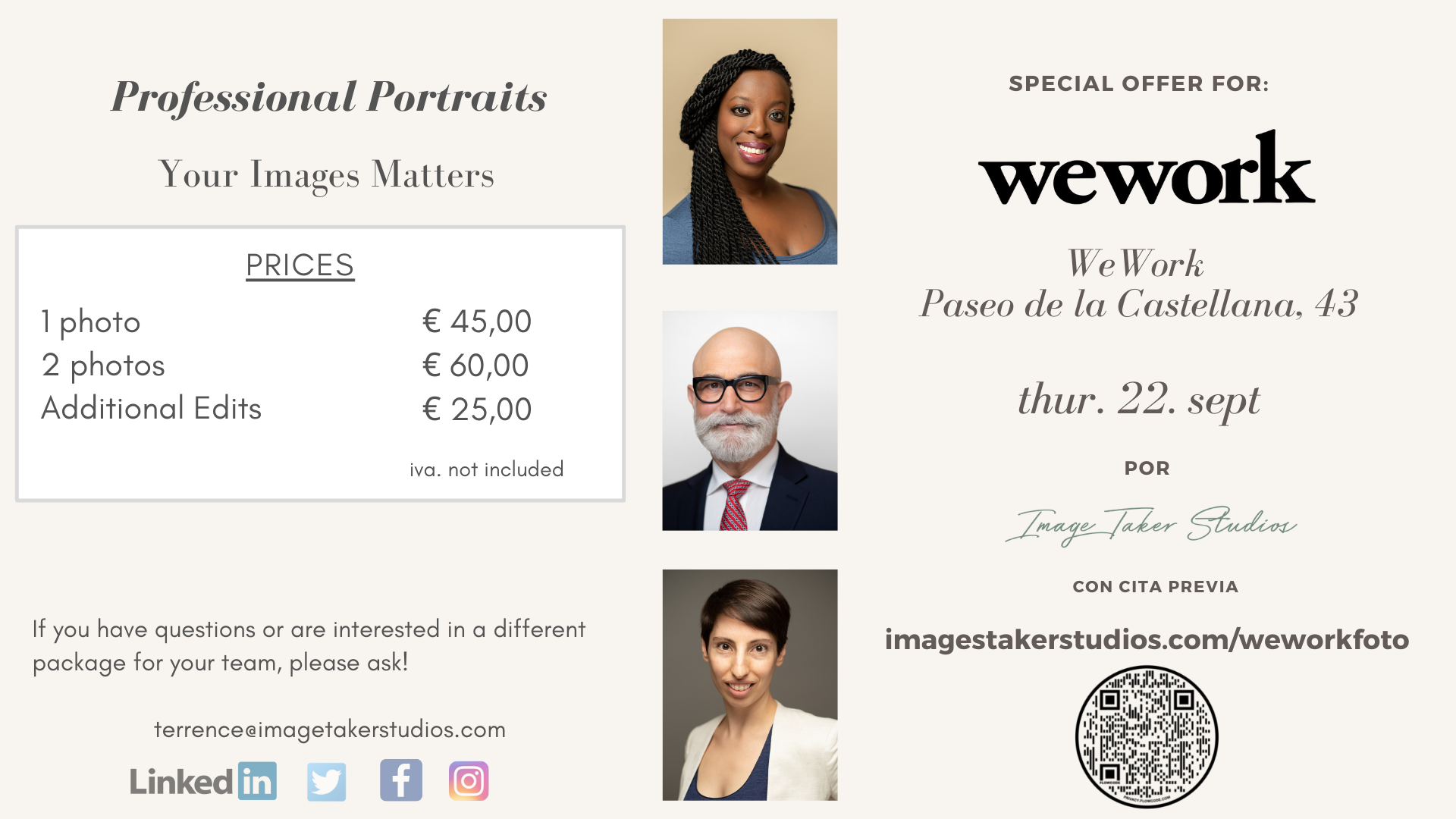 WeWork Coworking Headshot Day — Event and Portrait Photographer in Madrid | Image Taker Studios