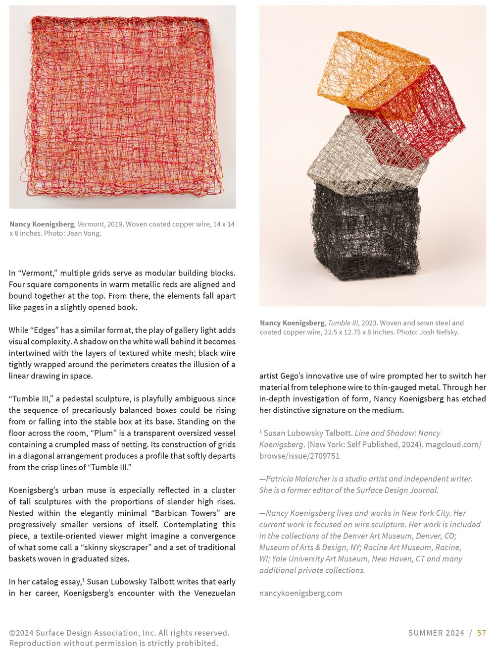 Nancy Koenigsberg 2024 Exhibition — Nancy Hoffman Gallery