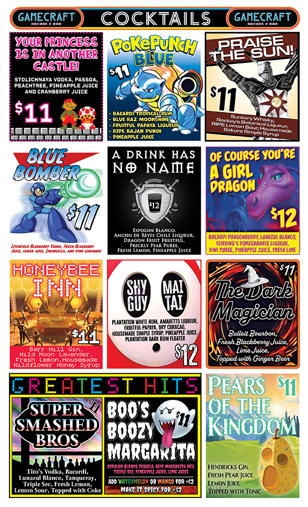 Cocktails Menu — GameCraft Arcade and Bar