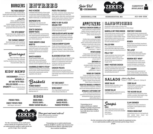 Menus — Zeke's Bar & Grill