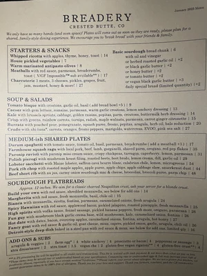 Dinner Menu — Breadery