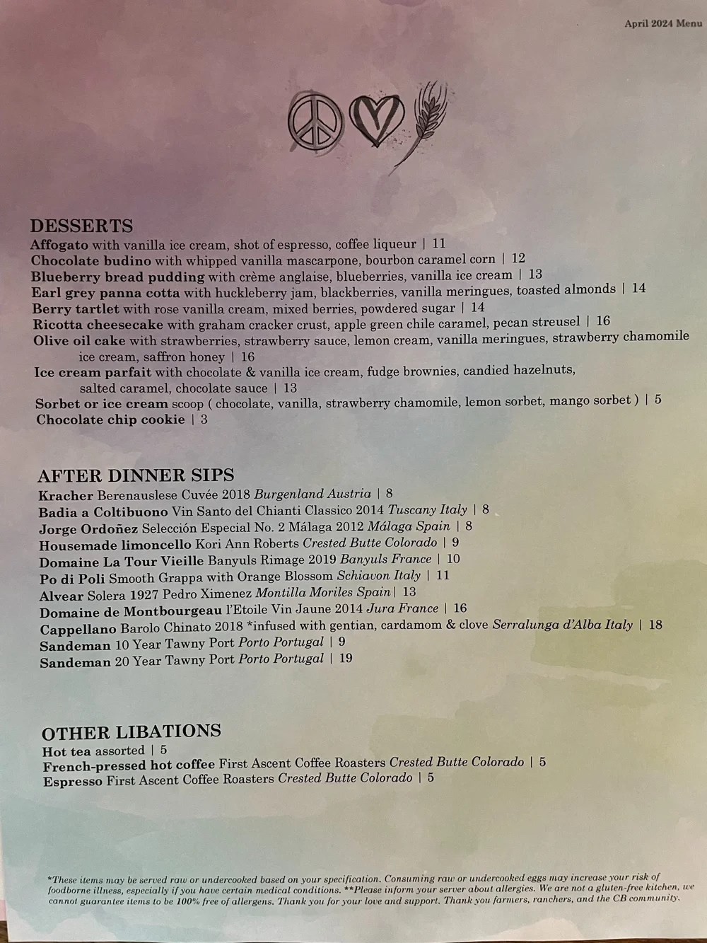 Dessert Menu — Breadery