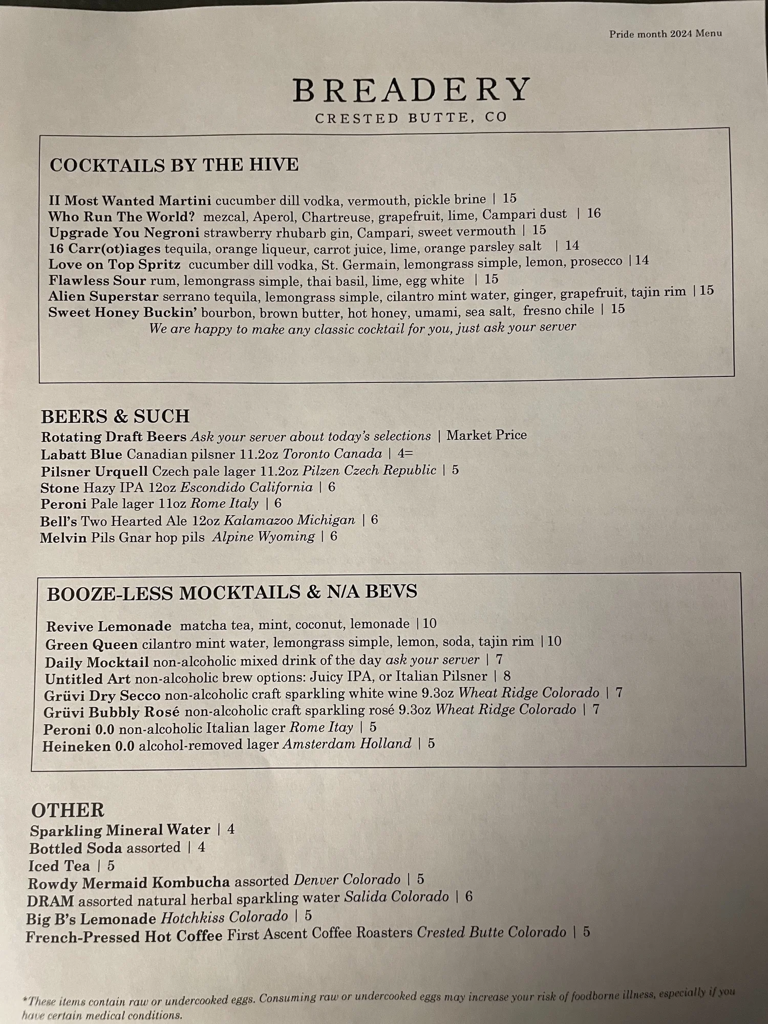 Drinks Menu — Breadery