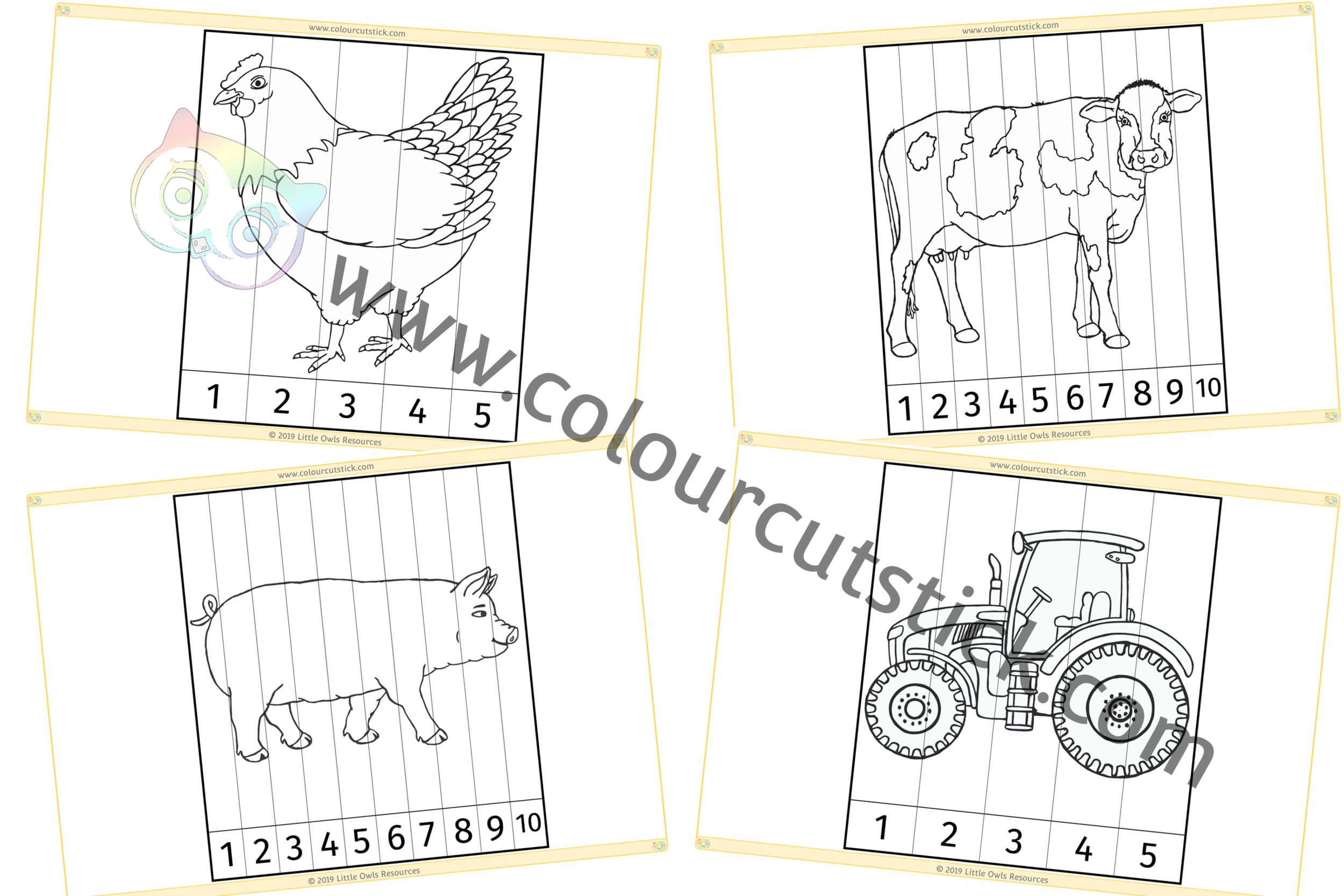 FREE Farm Animals Number Slice Puzzles - Colouring Pack - for children ...