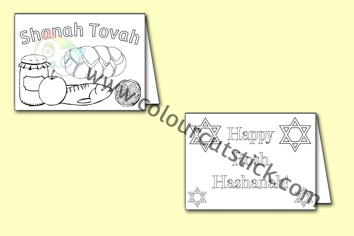FREE Rosh Hashanah Greetings Cards - Horizontal Colouring/Coloring Pack ...