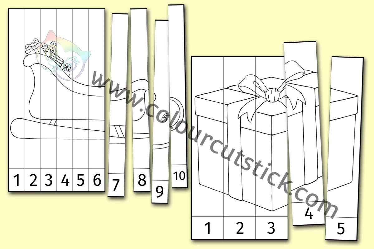 FREE Christmas Number Slice Puzzle Colouring / Coloring Pages Pack ...