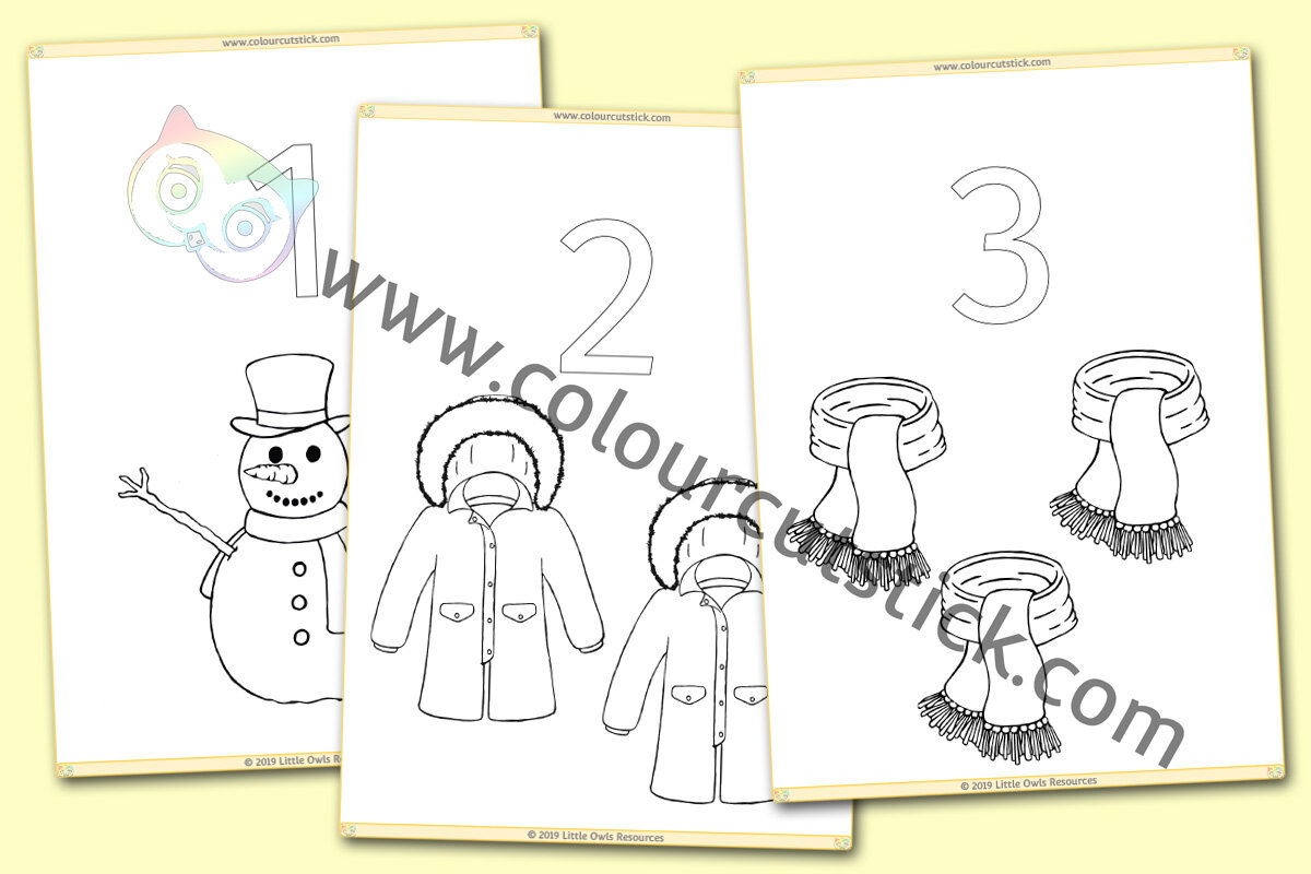 FREE Winter Colour and Count Posters 1-20 — Colour Cut Stick - FREE ...