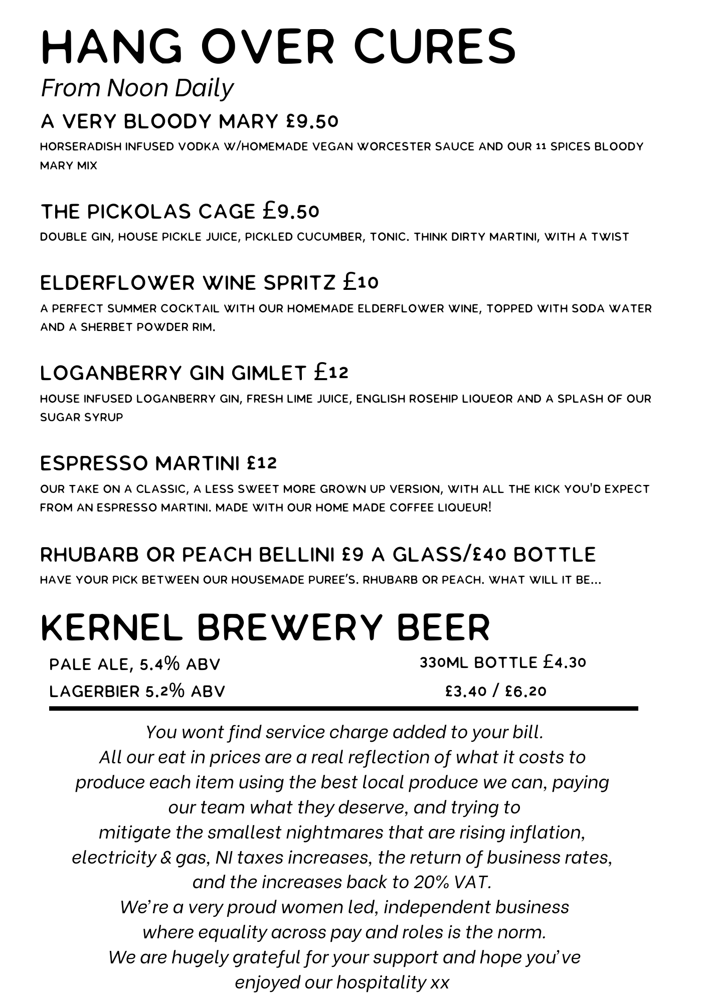 dalston menu — Brunswick East