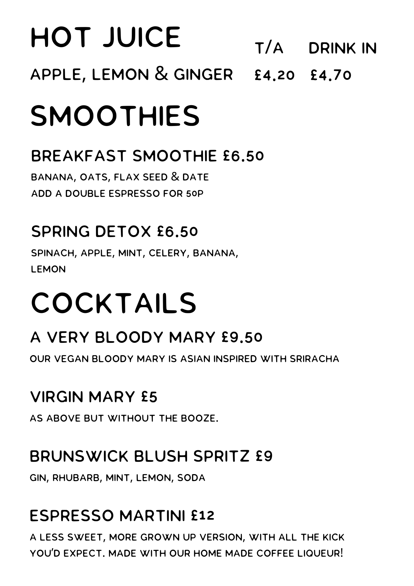 bakehouse menu — Brunswick East