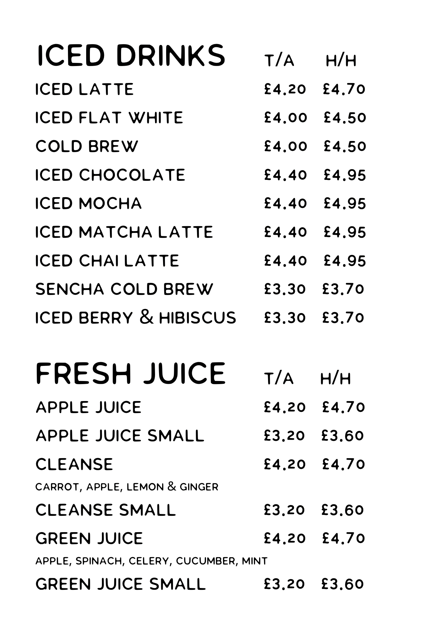 Bakehouse menu — Brunswick East