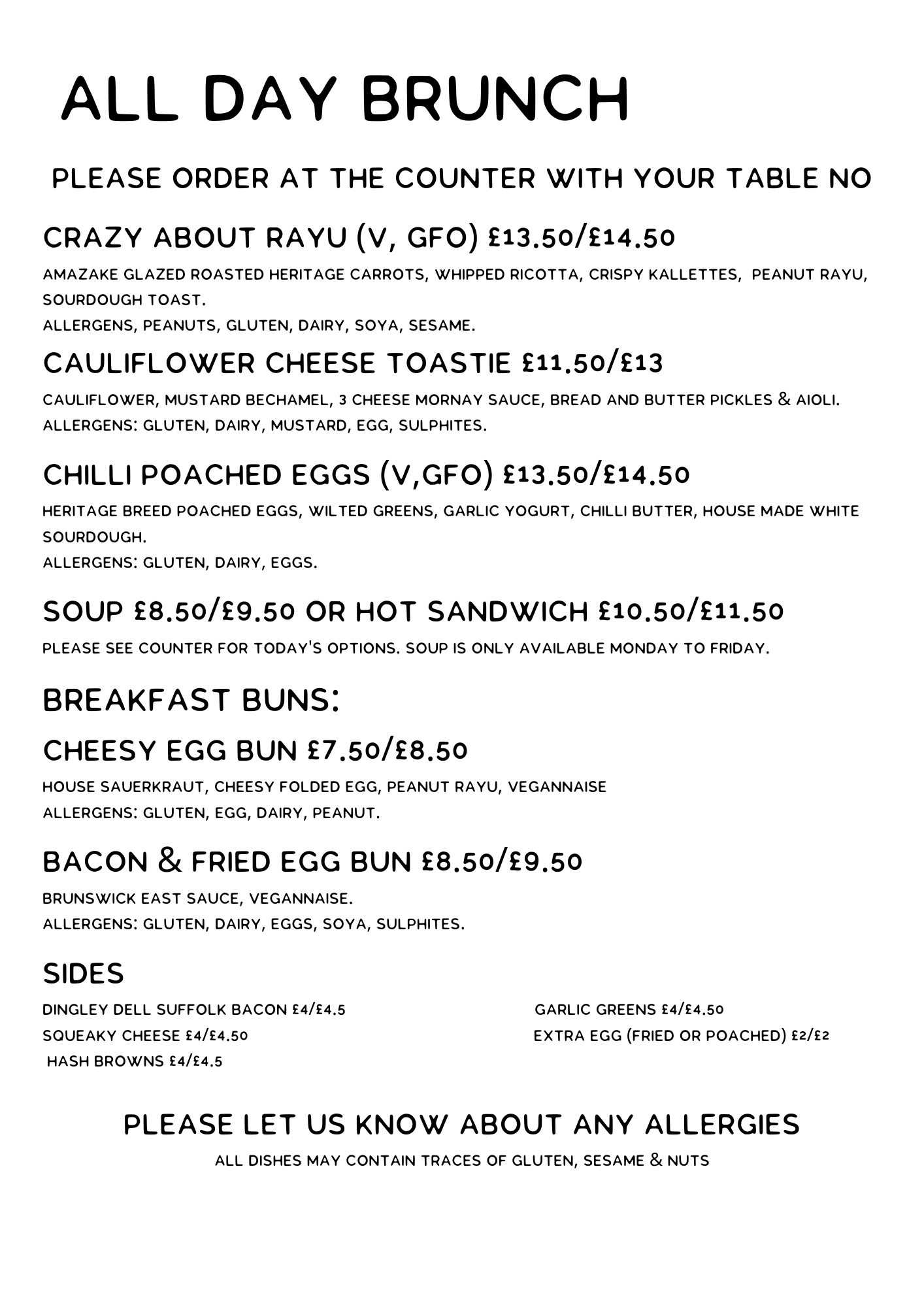 Bakehouse menu — Brunswick East