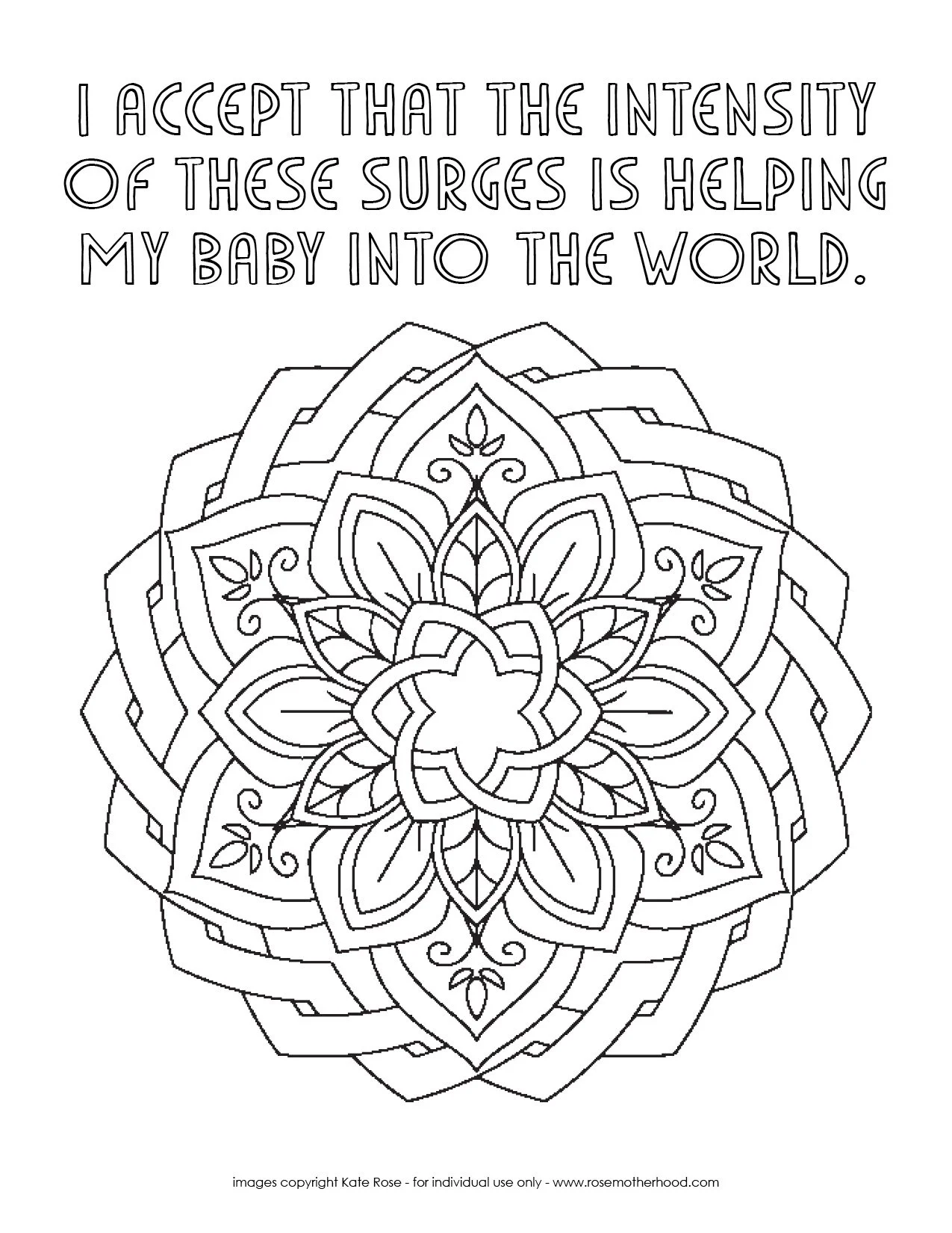 Mandala + Birth Affirmation Coloring Book (25 pages) — Rose Motherhood
