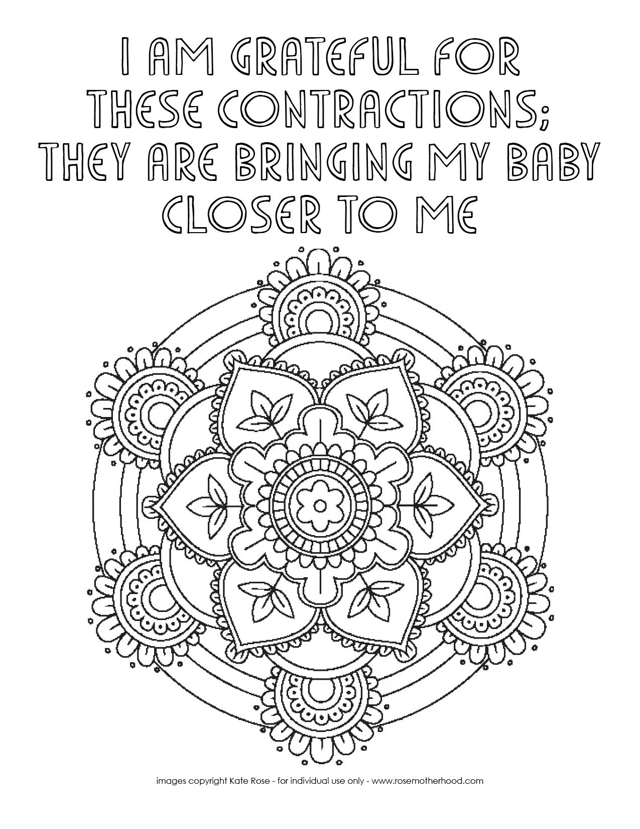 Mandala + Birth Affirmation Coloring Book (25 pages) — Rose Motherhood