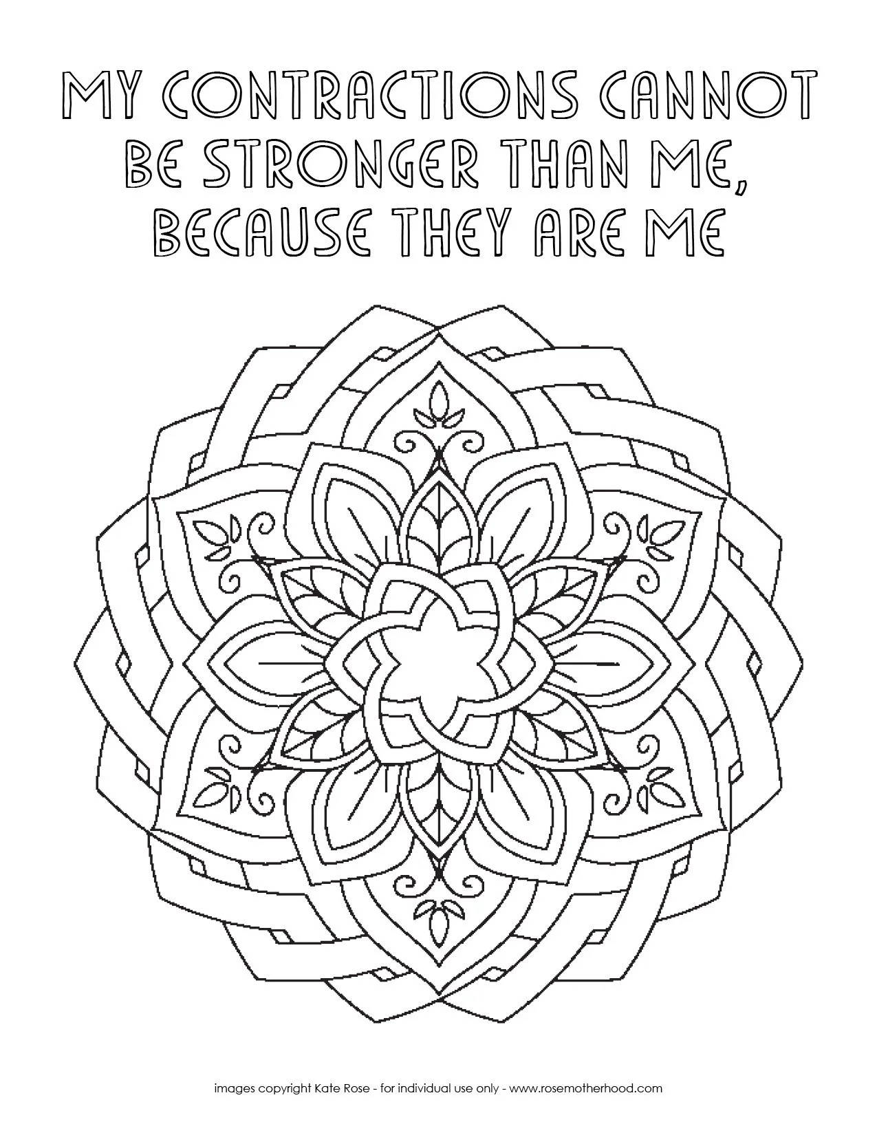 Mandala + Birth Affirmation Coloring Book (25 pages) — Rose Motherhood