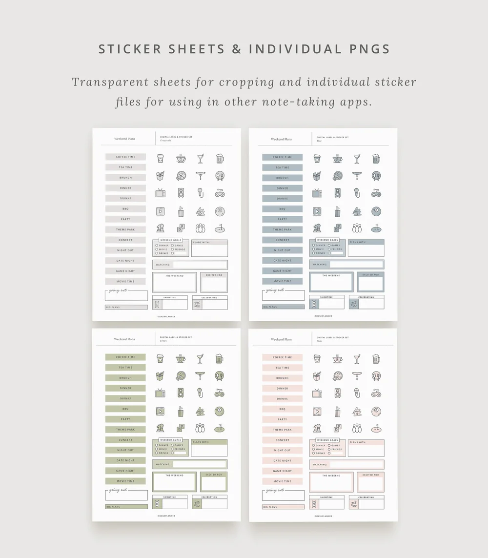 Digital Stickers for Weekend Plans, Entertainment — Dash Planner