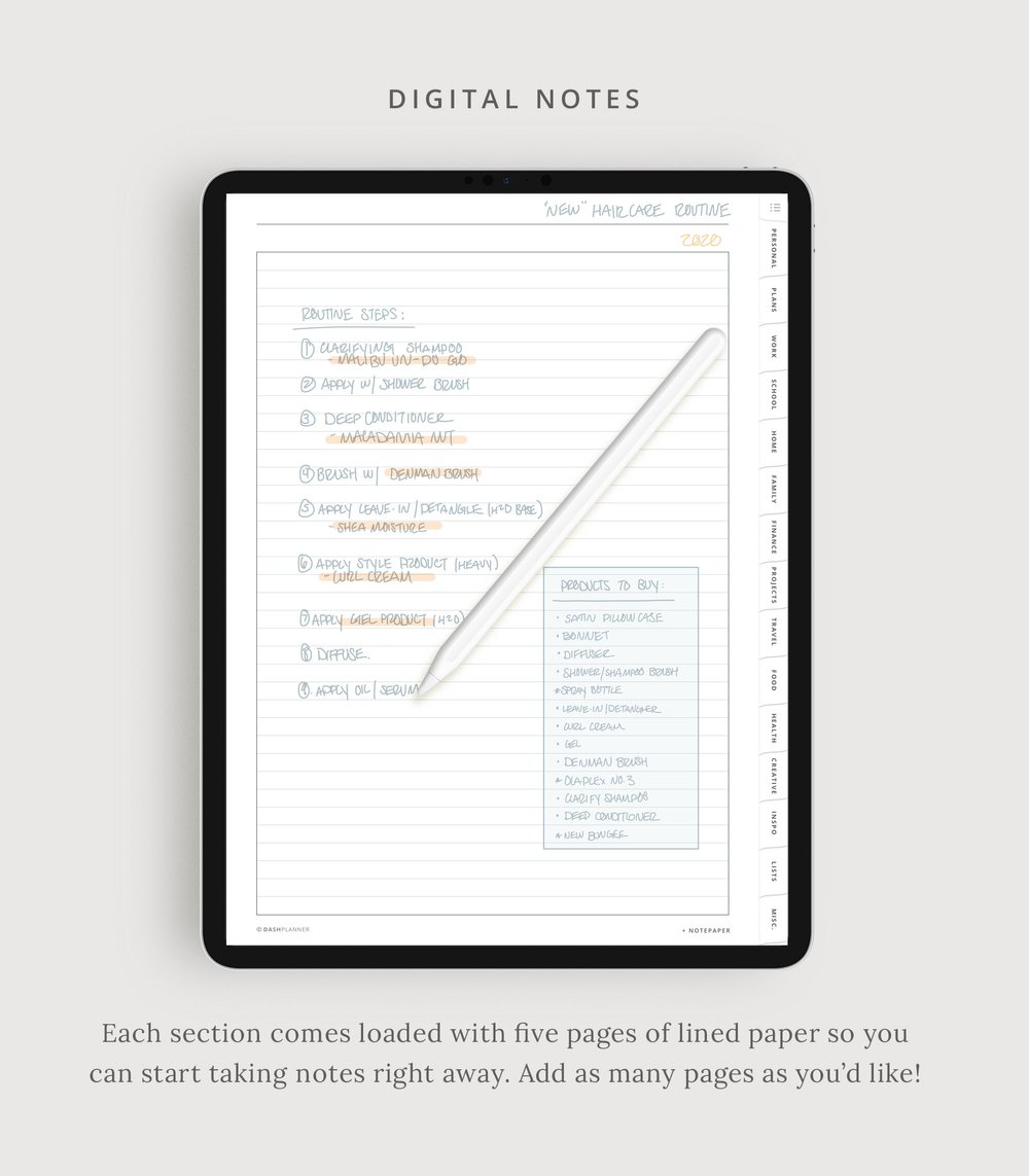 Digital Notebook with 15 Life Categories — Dash Planner