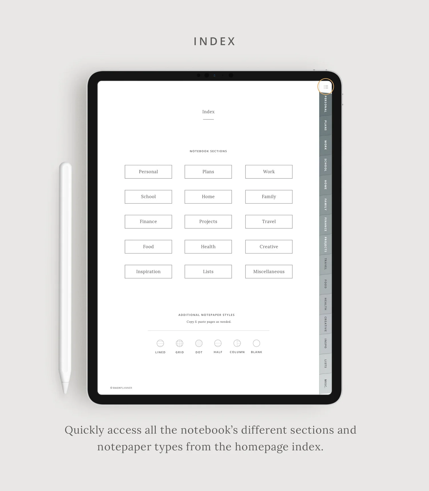 Digital Notebook with 15 Life Categories — Dash Planner