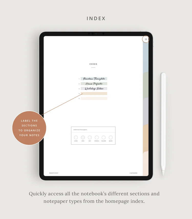 Digital Notebook with Pastel Tabs — Dash Planner