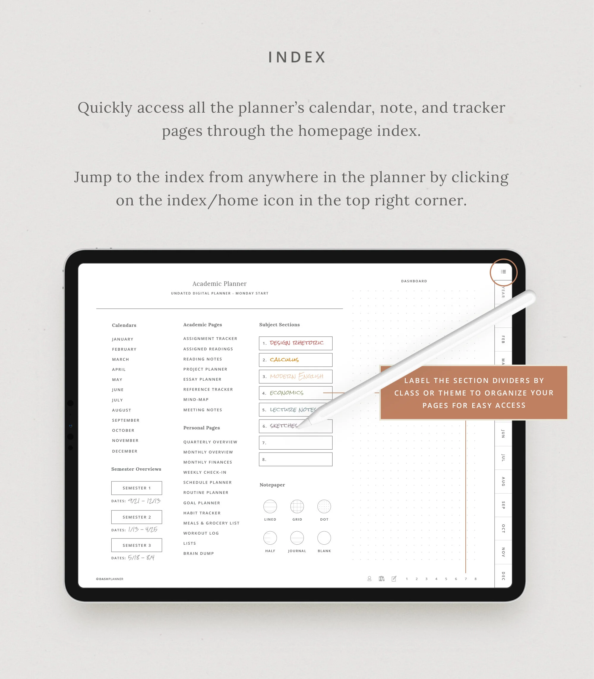 Undated Academic Digital Planner — Dash Planner