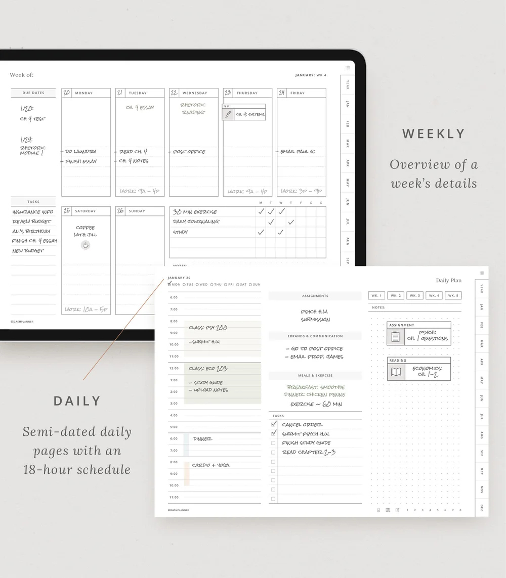 Undated Academic Digital Planner — Dash Planner