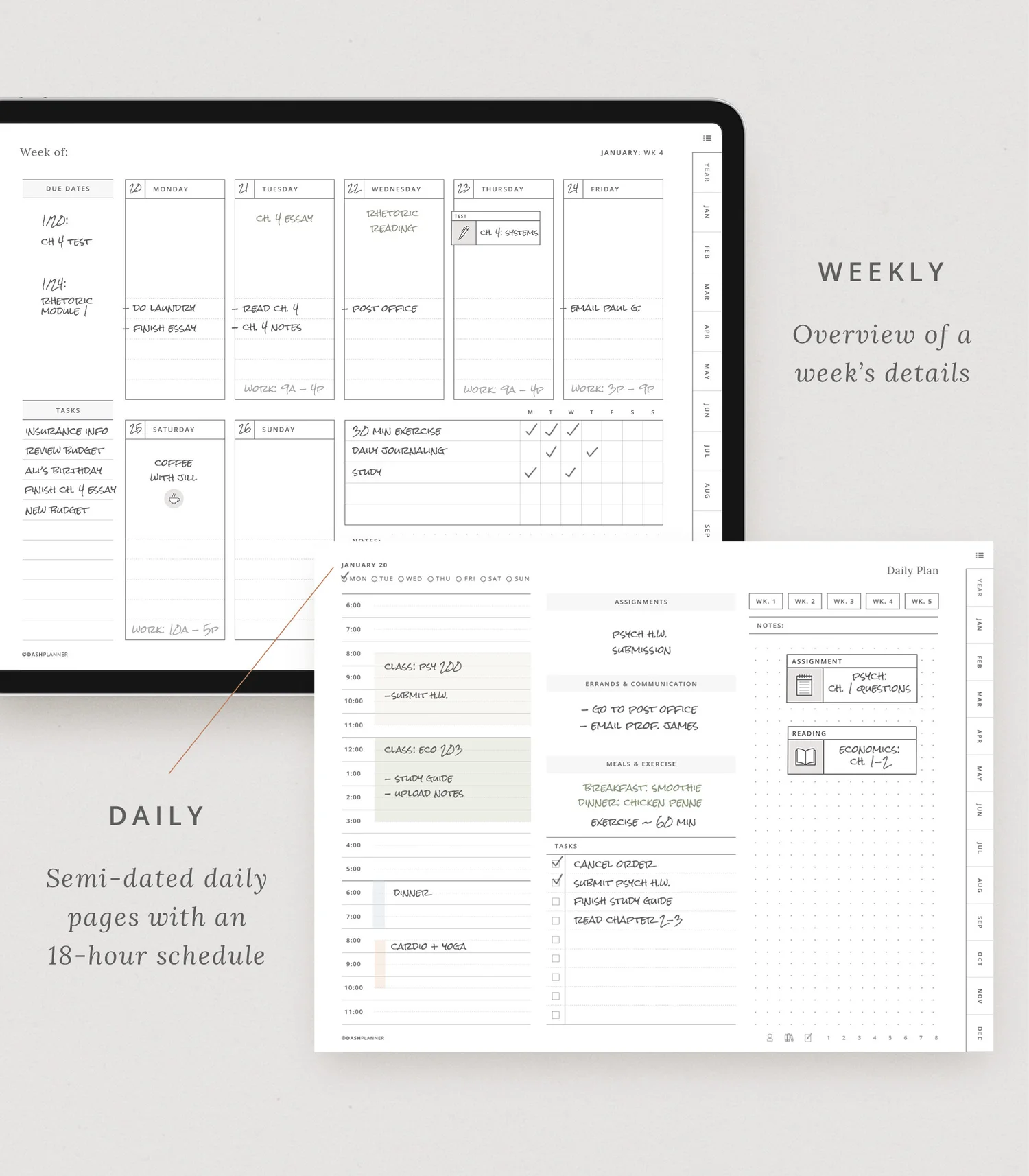 Undated Academic Digital Planner — Dash Planner
