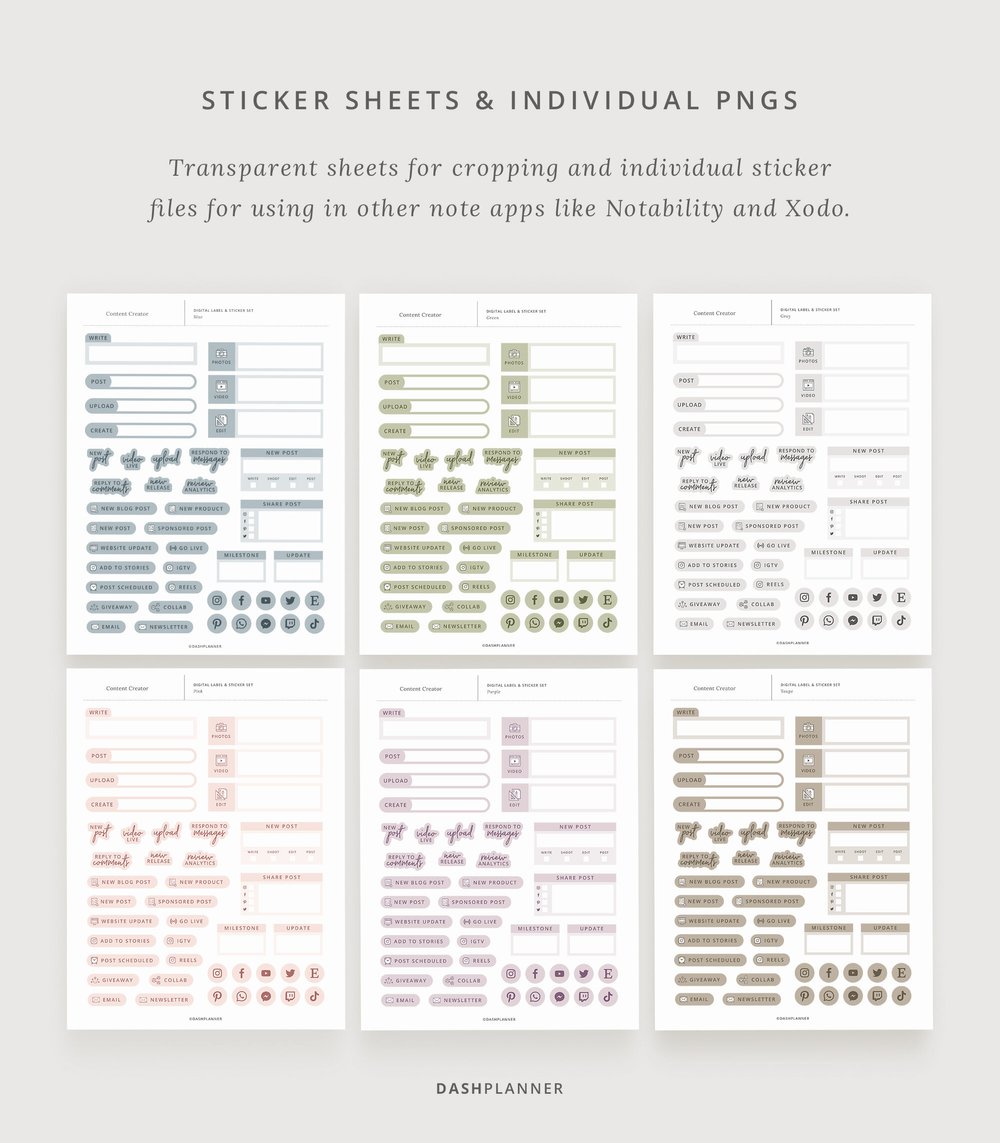 Digital Stickers for Social Media Planning — Dash Planner