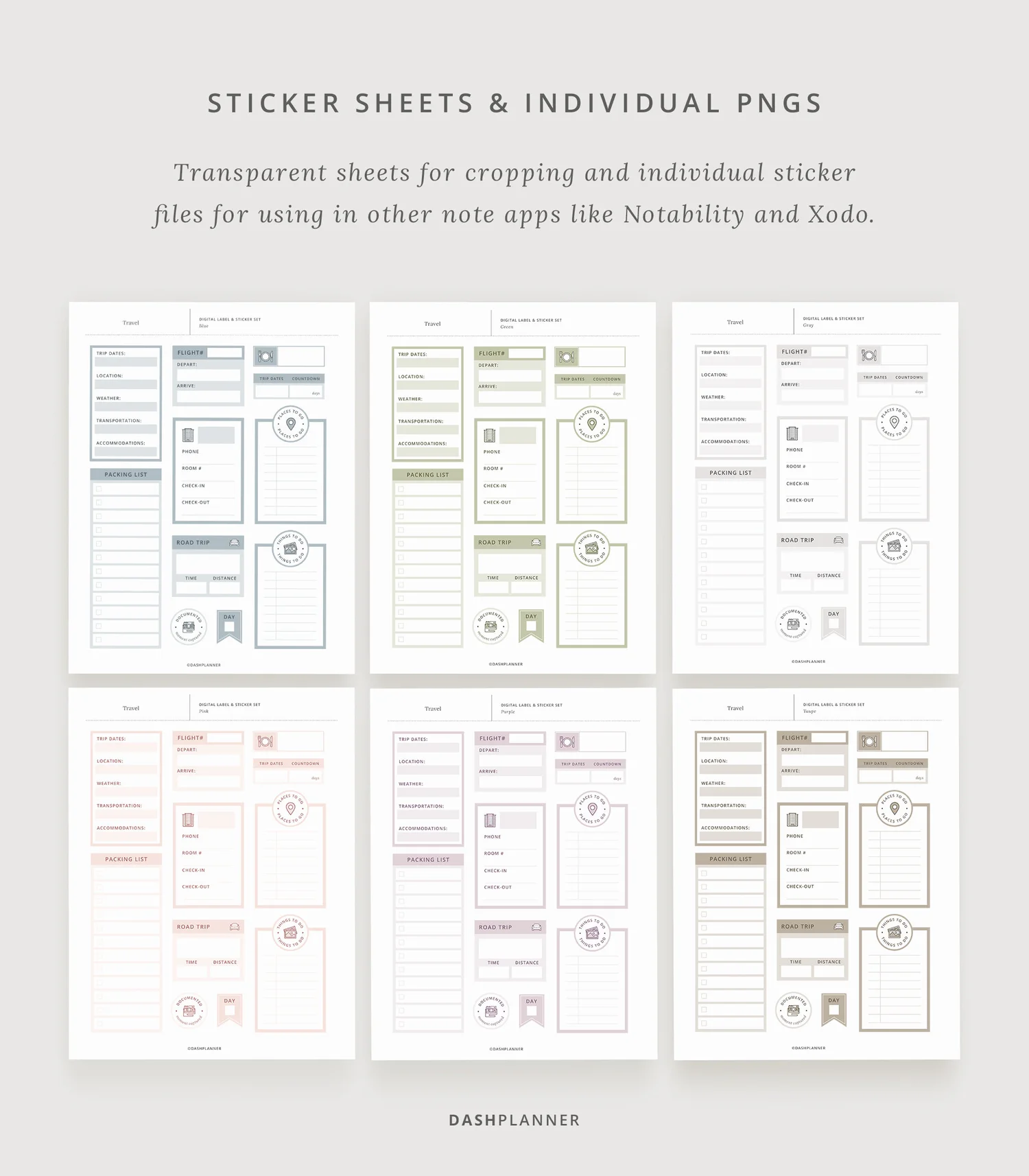Travel Digital Sticker Set Dash Planner