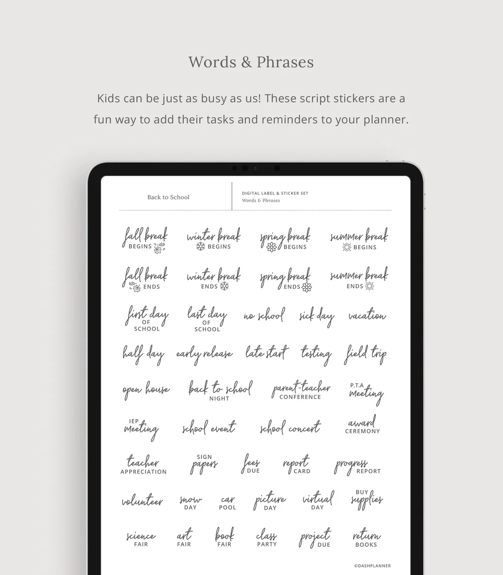 School Digital Stickers for Kids Schedules — Dash Planner