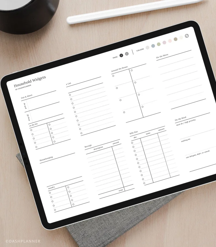 Household Widgets for Digital Planners — Dash Planner