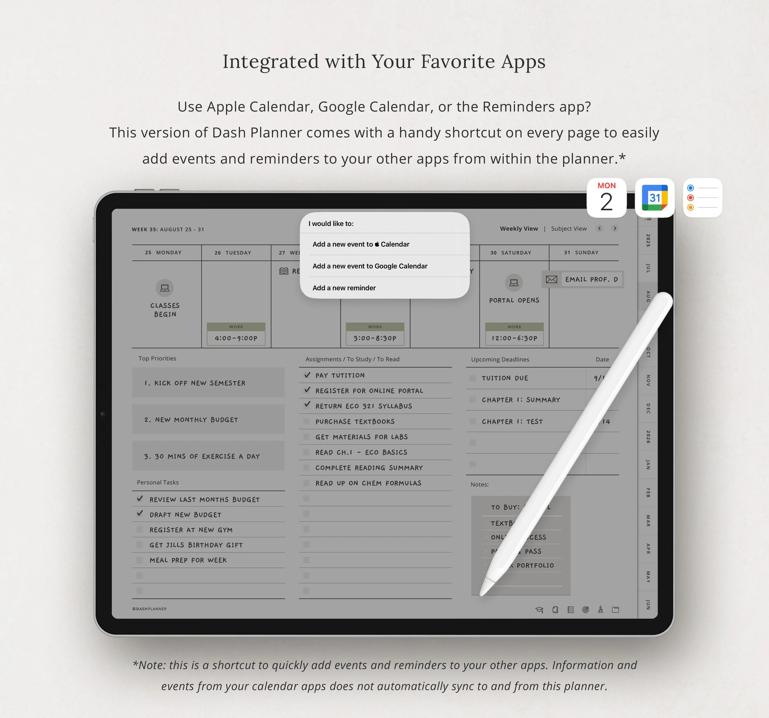2025–2026 Academic Digital Planner iPad + iOS Shortcuts | Add to Apple ...