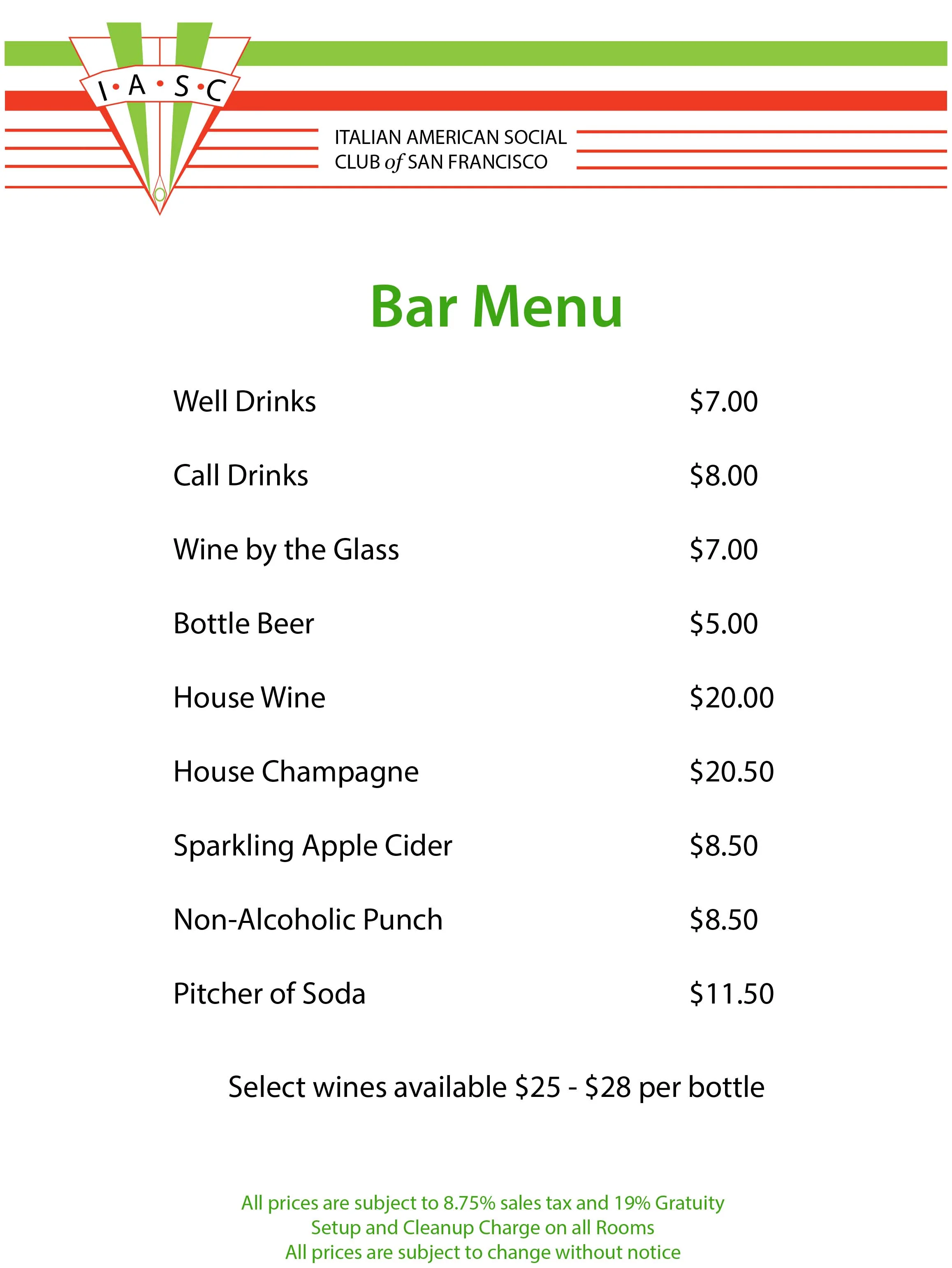 Menu — Italian America Social Club