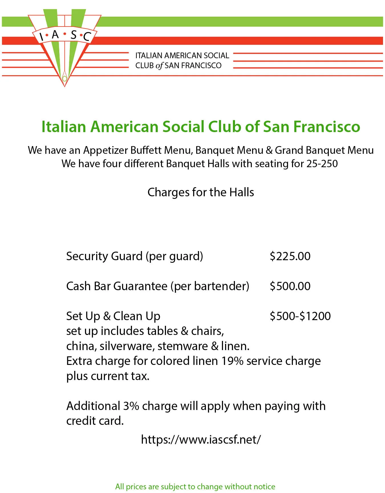 Menu — Italian America Social Club
