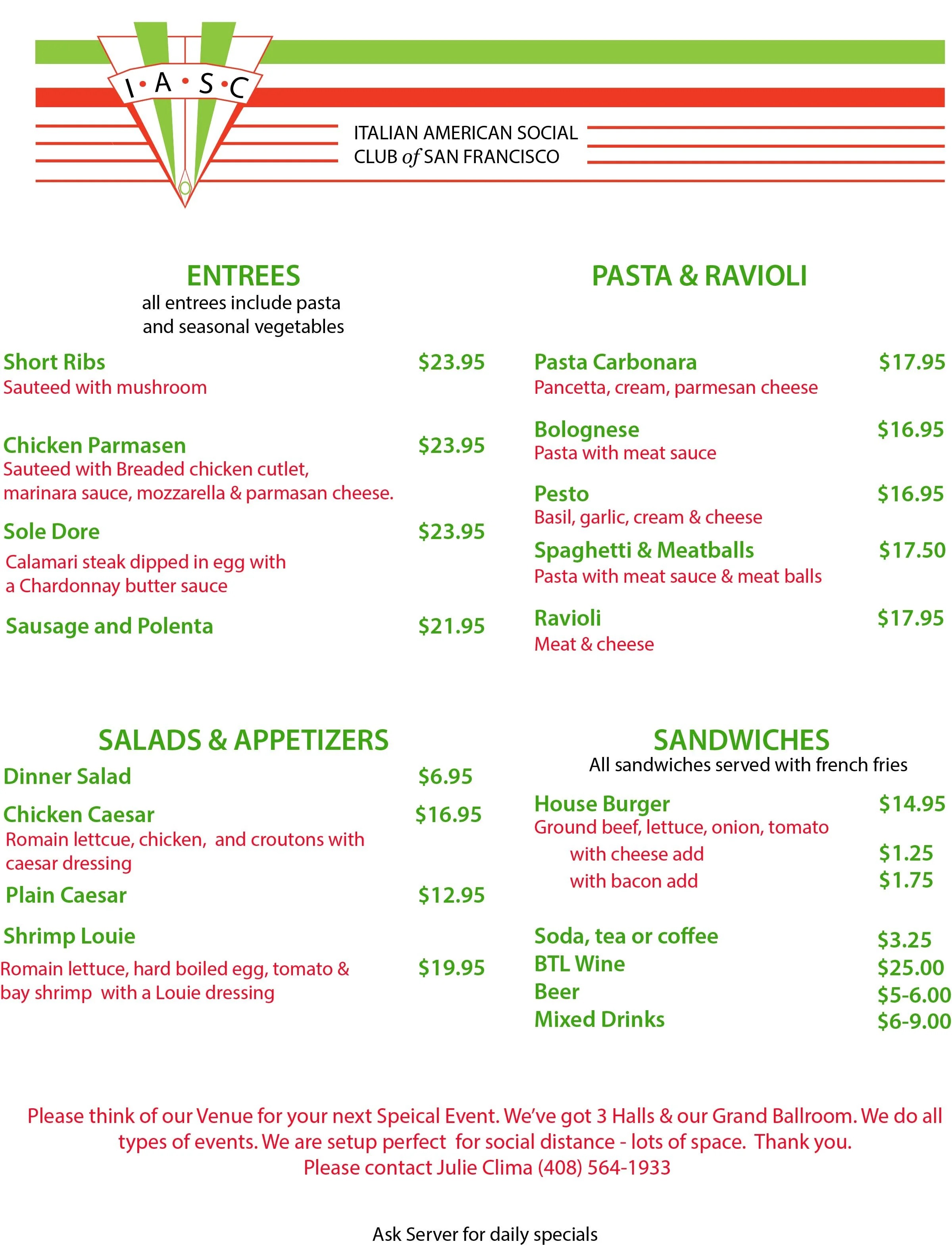 Menu — Italian America Social Club