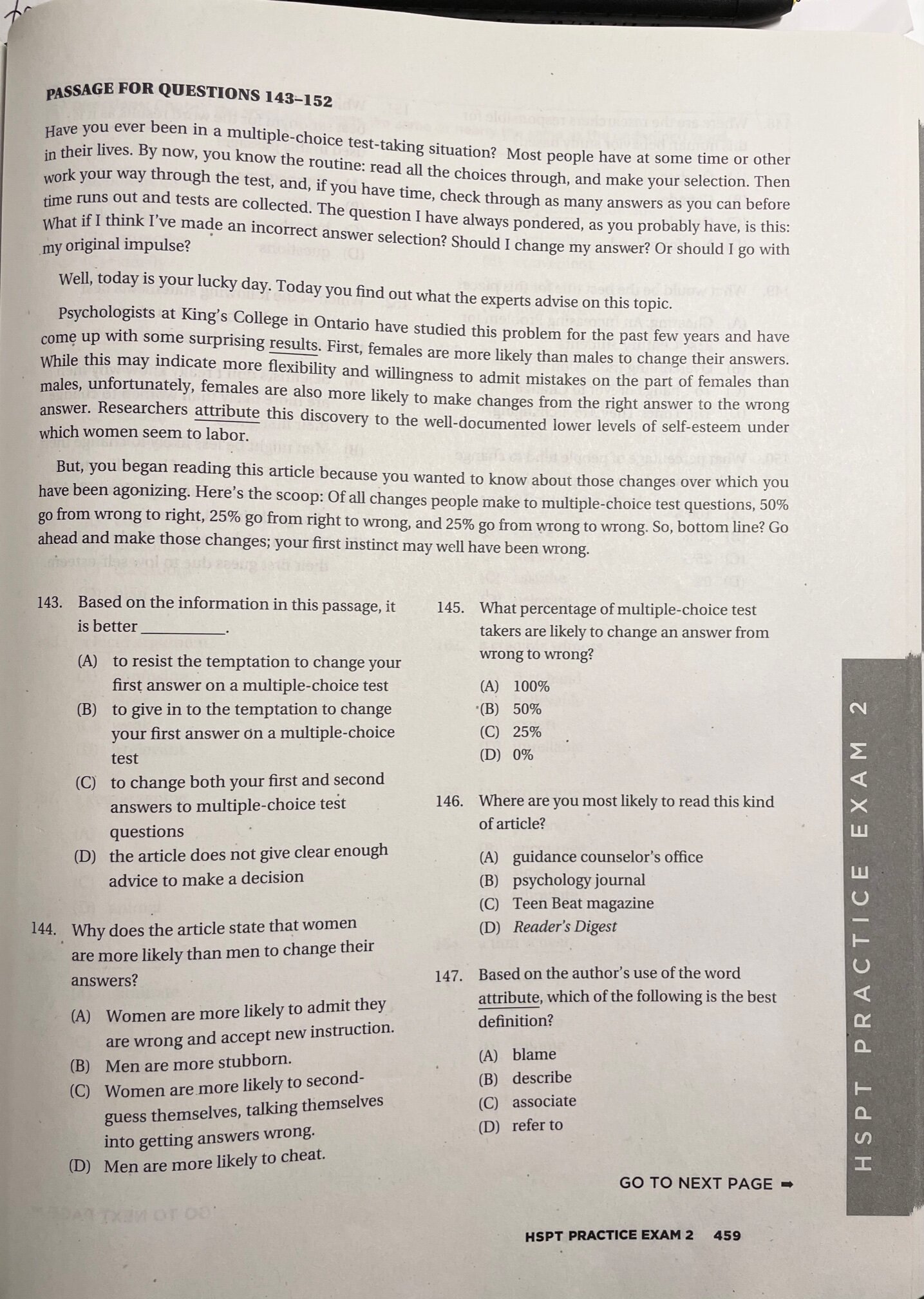 HSPT Diagnostic Quiz — Wise Student