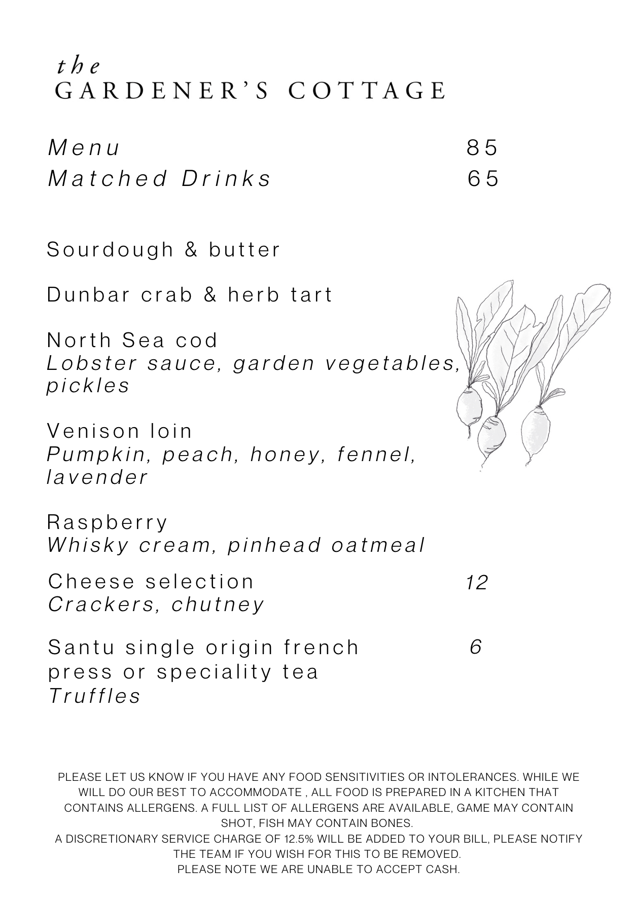 Dinner Menu — The Gardener's Cottage