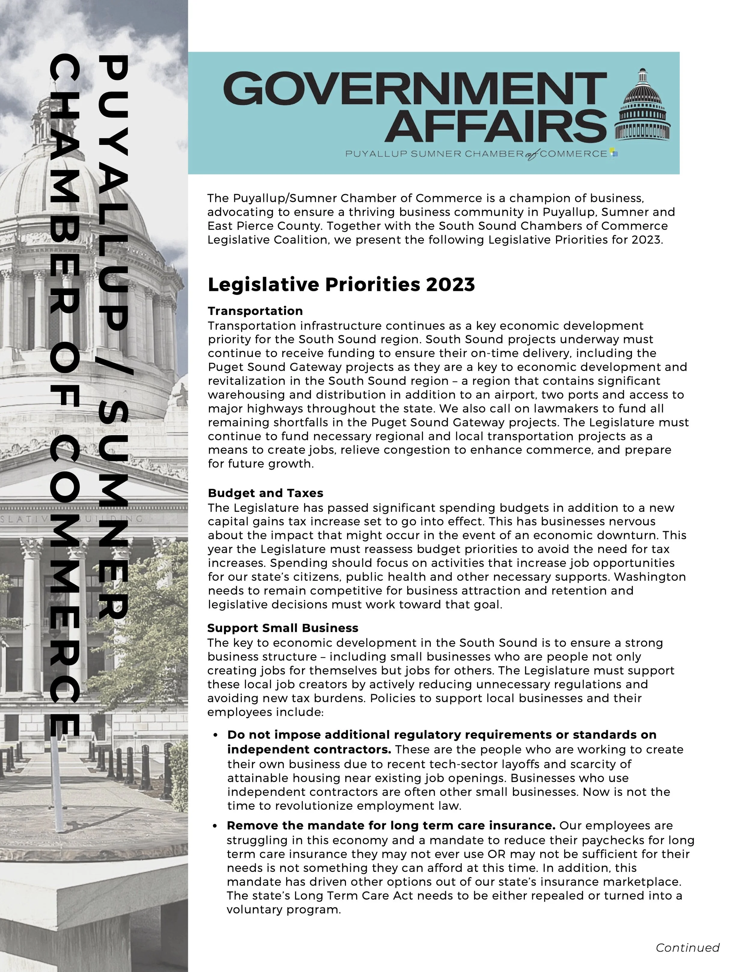 Legislative Priorities — Puyallup Sumner Chamber of Commerce