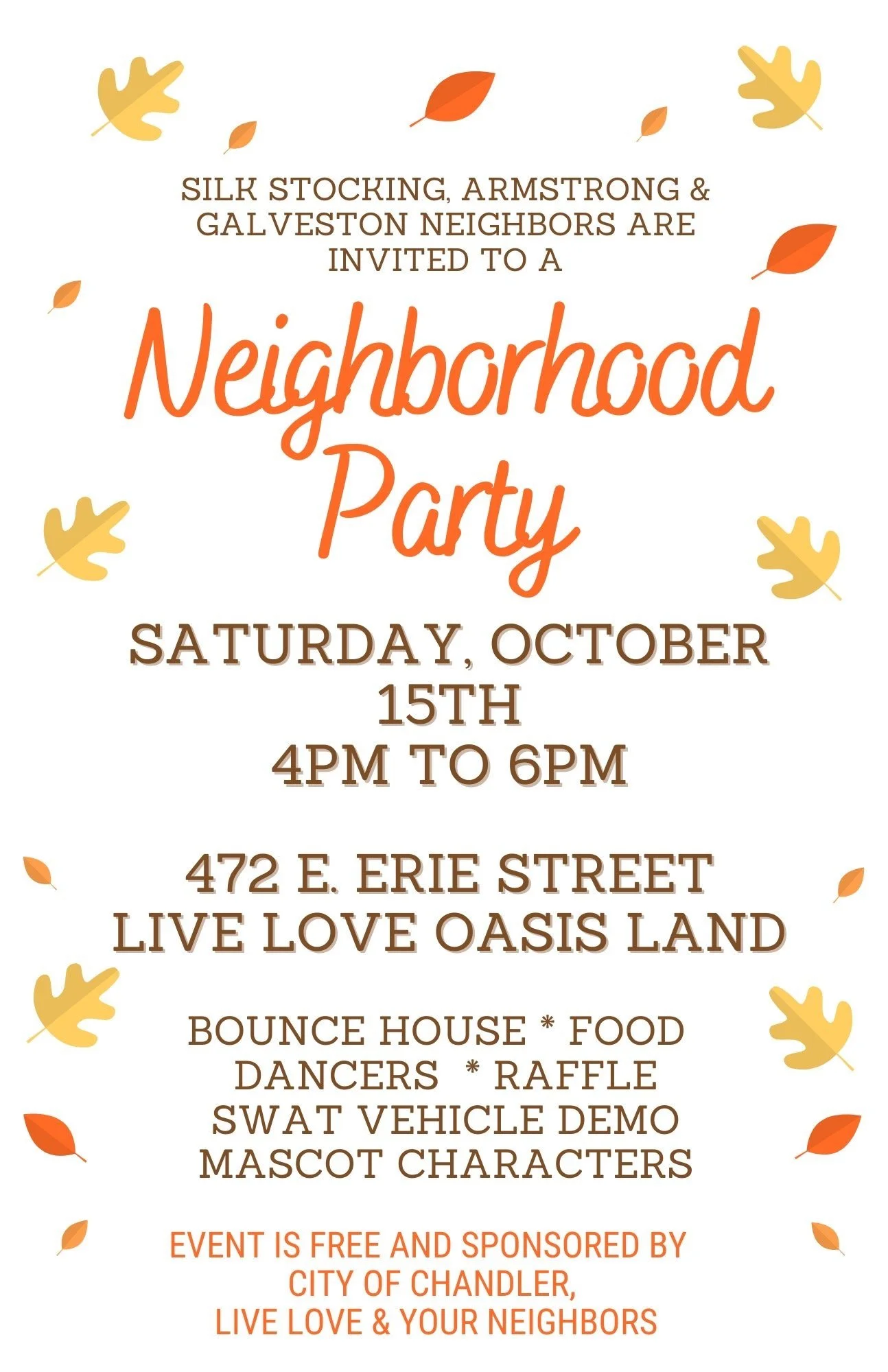 NEIGHBORHOOD PARTY 10/15 — Live Love