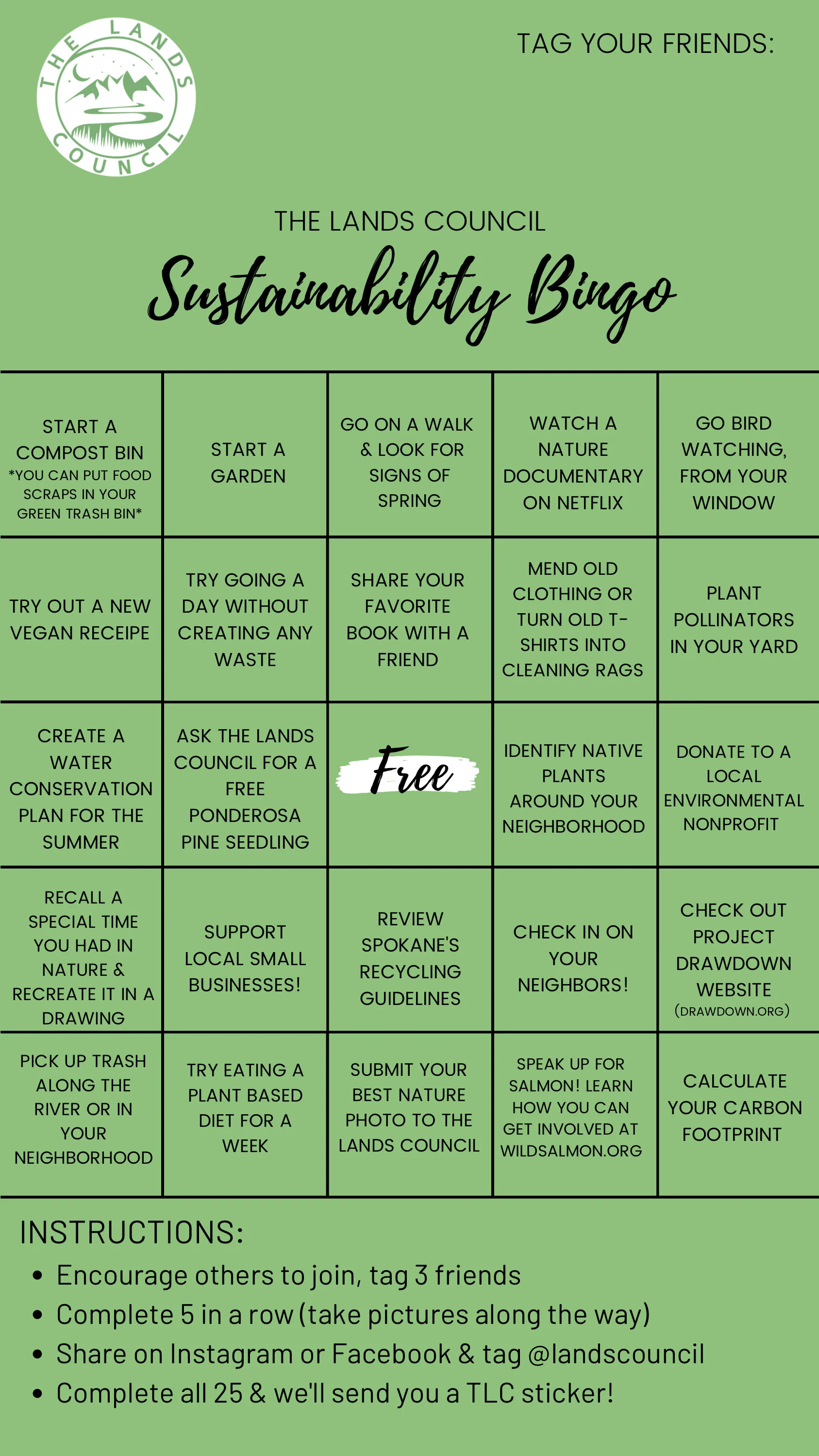 Sustainability Bingo The Lands Council