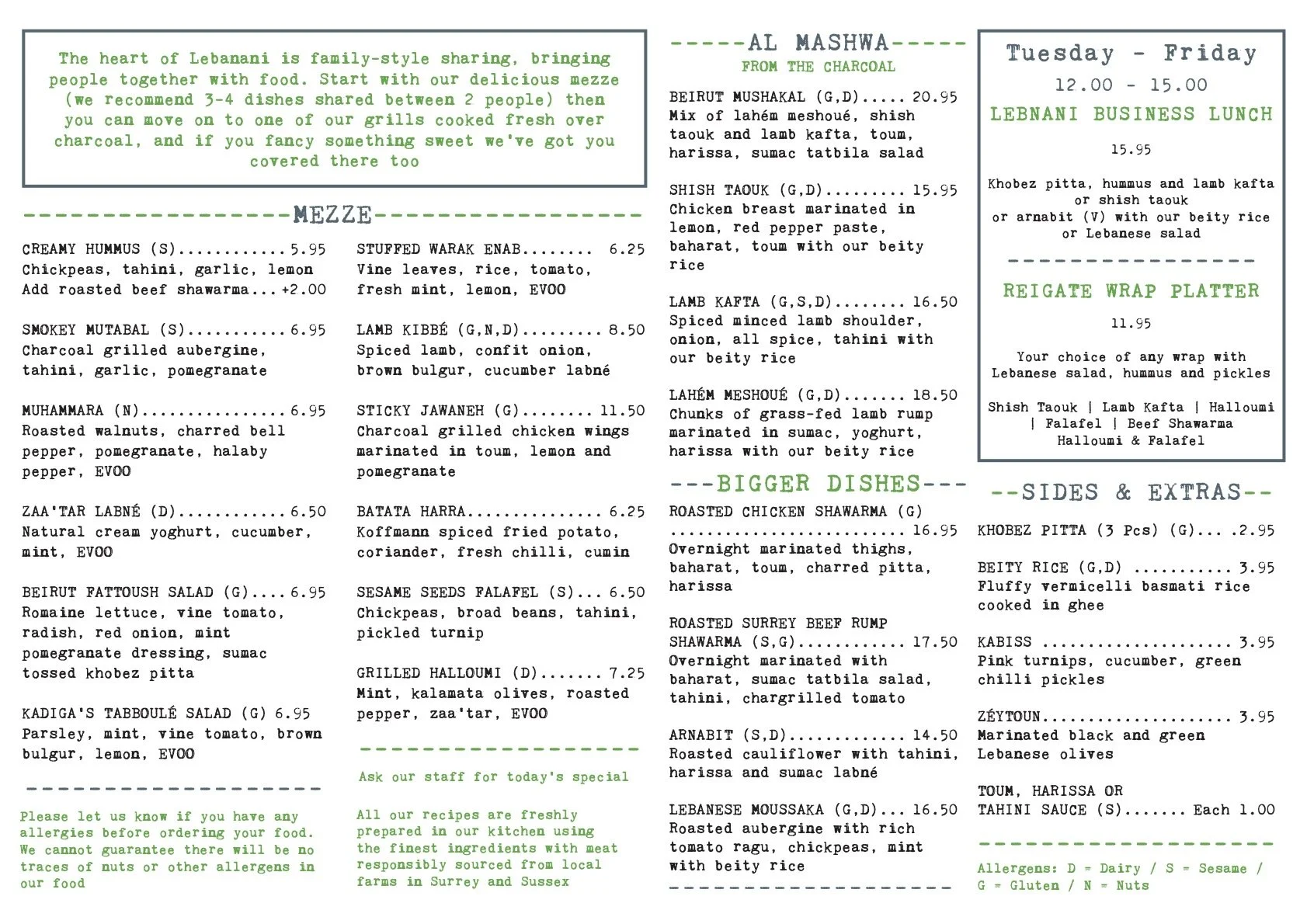 Food Menu — Lebnani | Authentic Lebanese Restaurant in Reigate, Surrey ...
