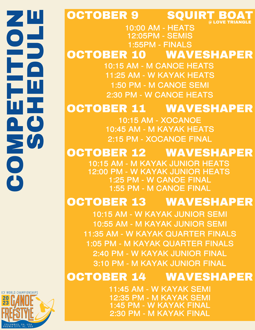 ICF Competition Schedule — RushSouth Whitewater Park
