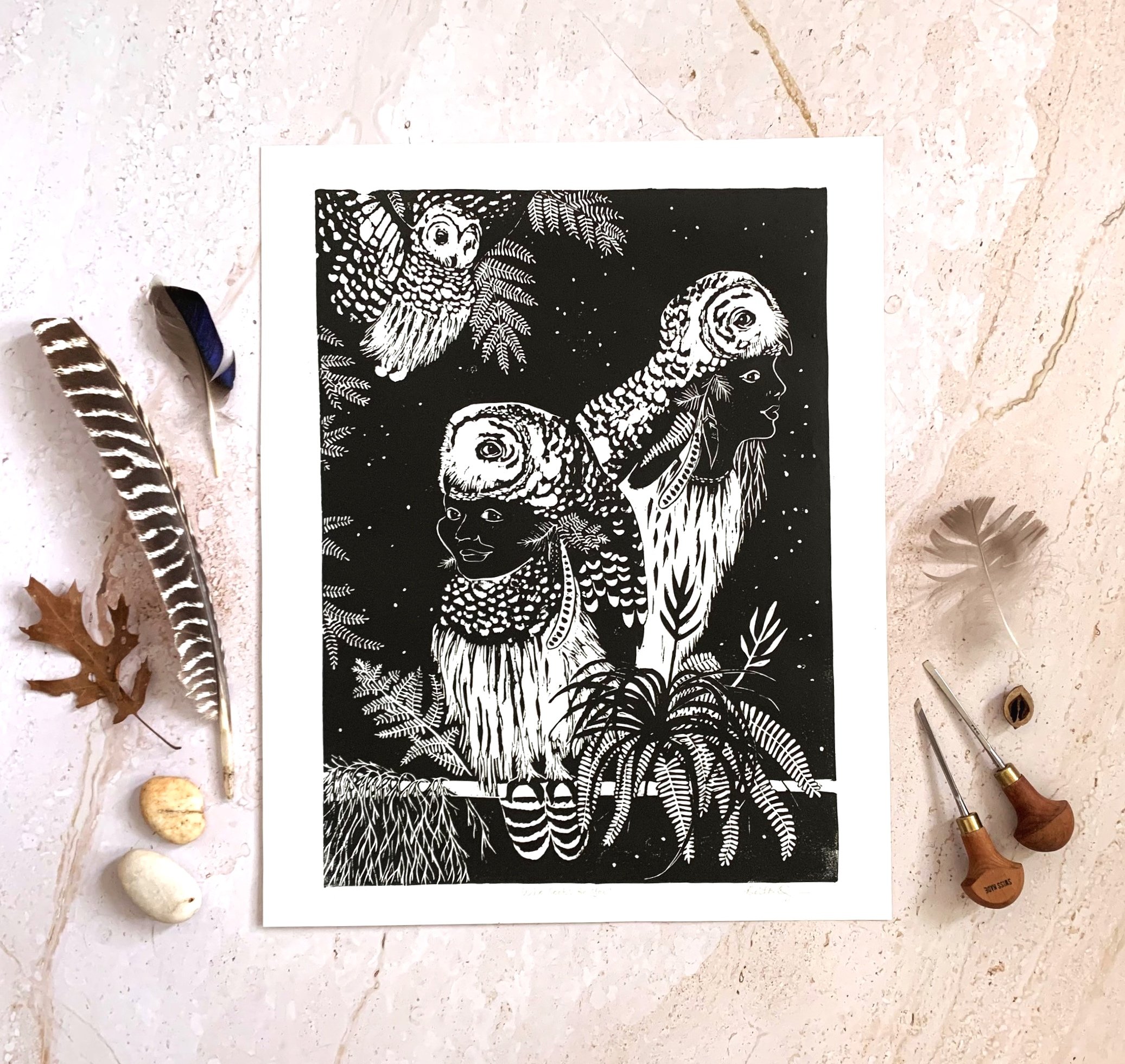 The Bird Woman Inside Us — Handcrafted Folktale Linocuts