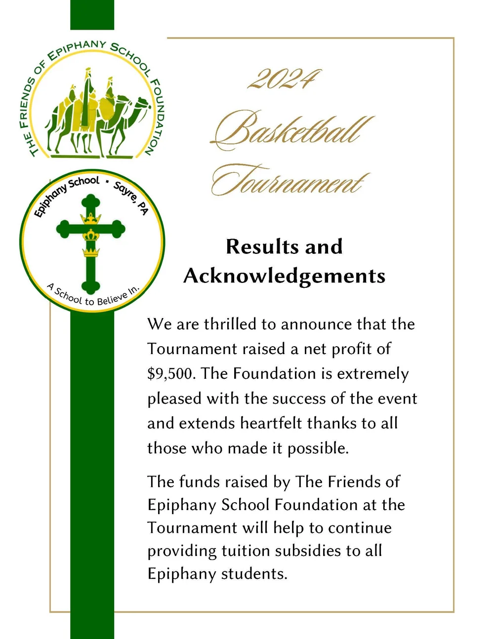 Thank You - Basketball Tournament Acknowledgments — The Epiphany School