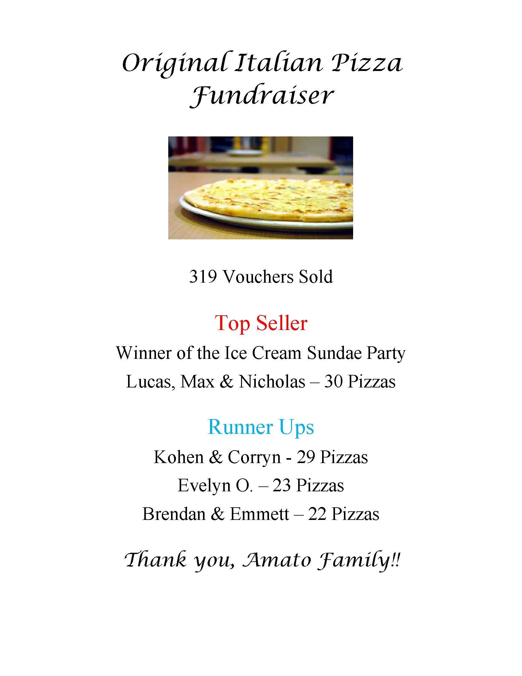 Original Italian Pizza Fundraiser Winners — The Epiphany School