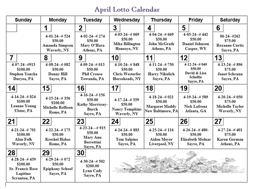April Lotto Winners — The Epiphany School