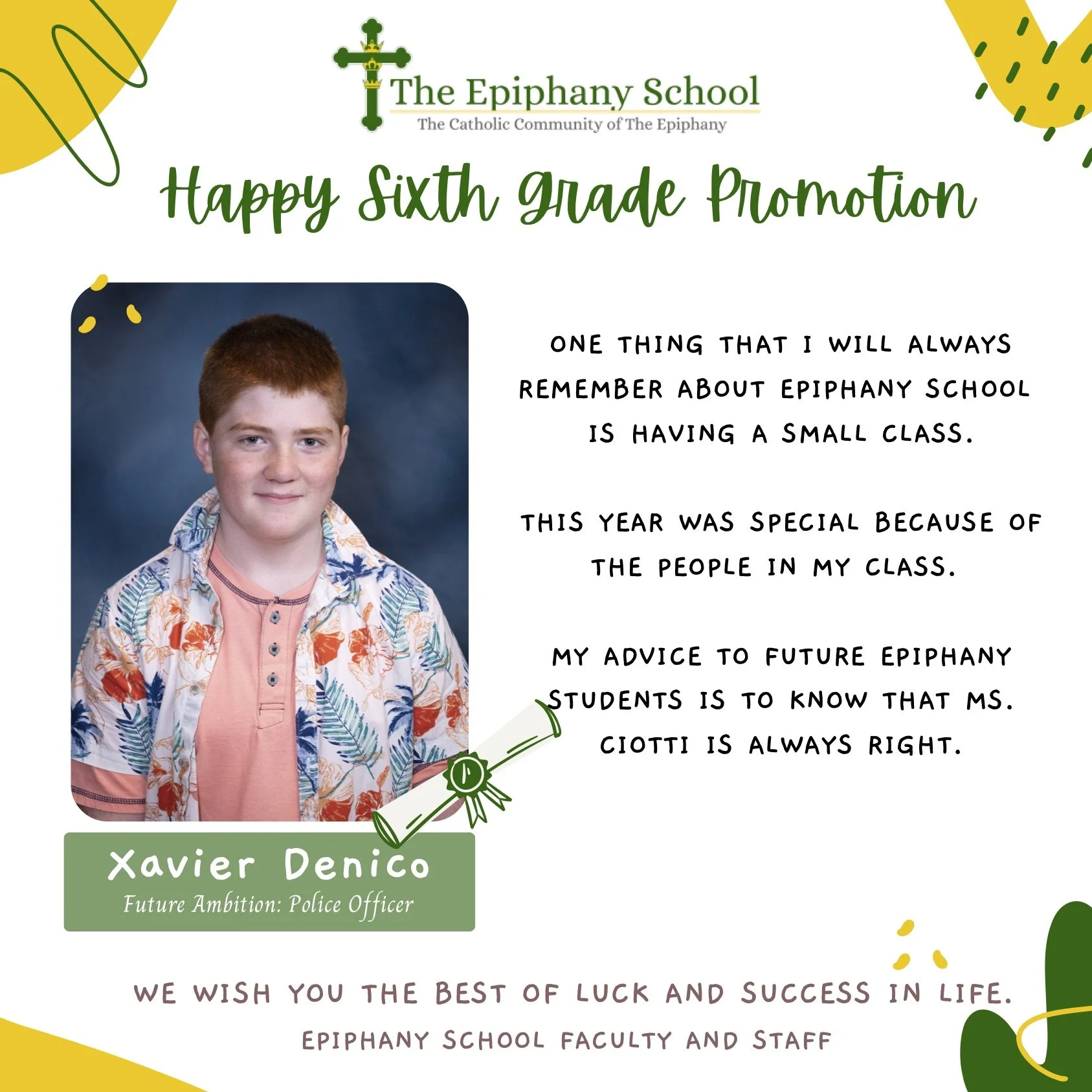 Sixth Grade Promotion Spotlights — The Epiphany School
