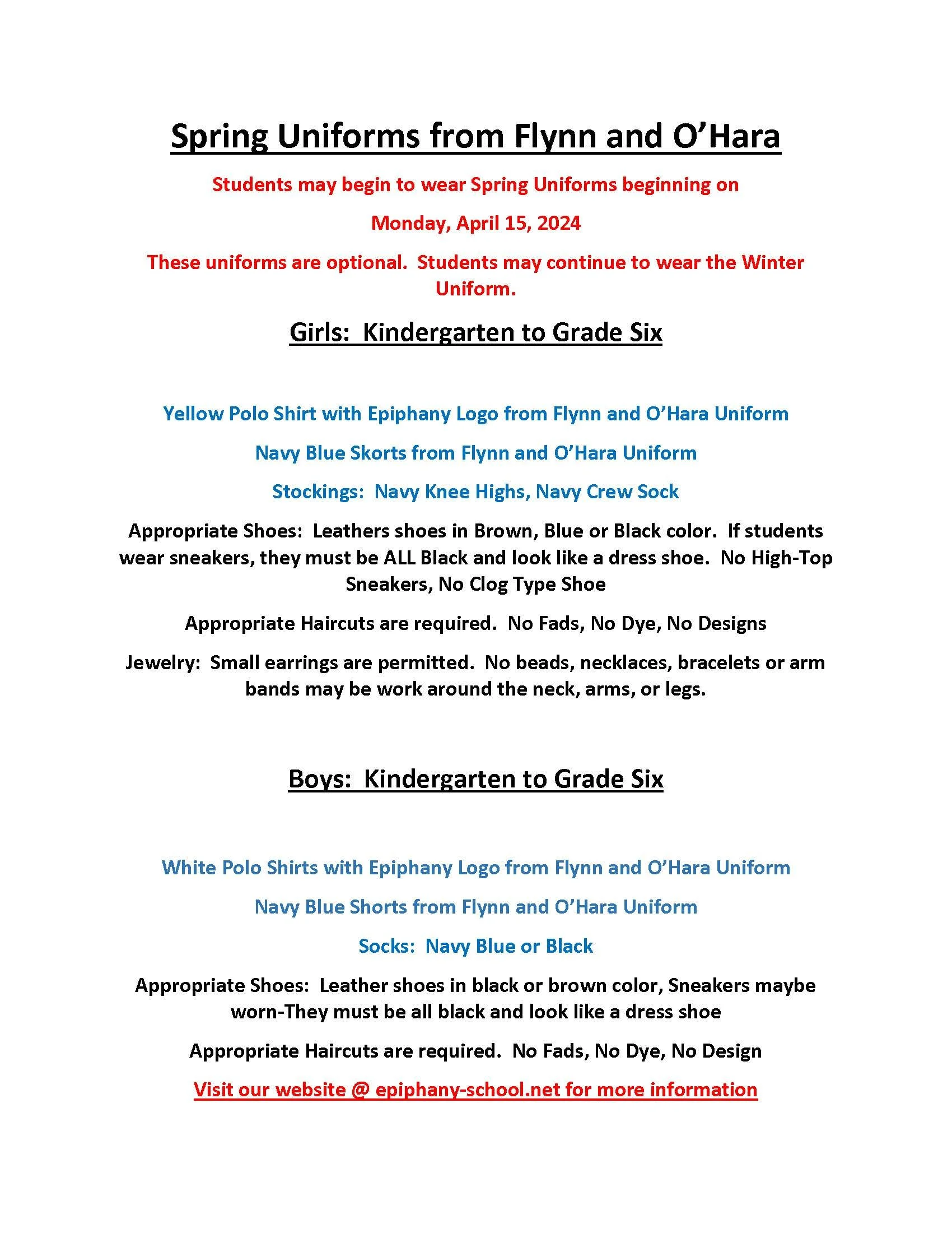 Spring Uniforms — The Epiphany School