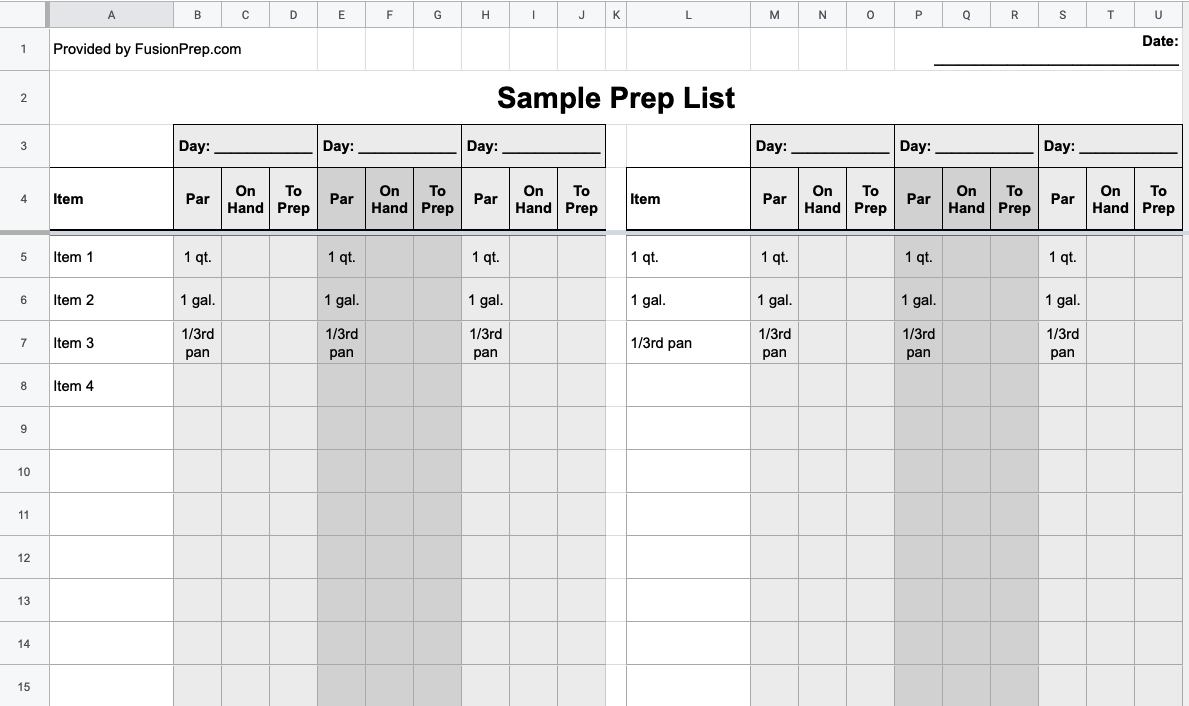 Free Restaurant Prep List Templates — FusionPrep