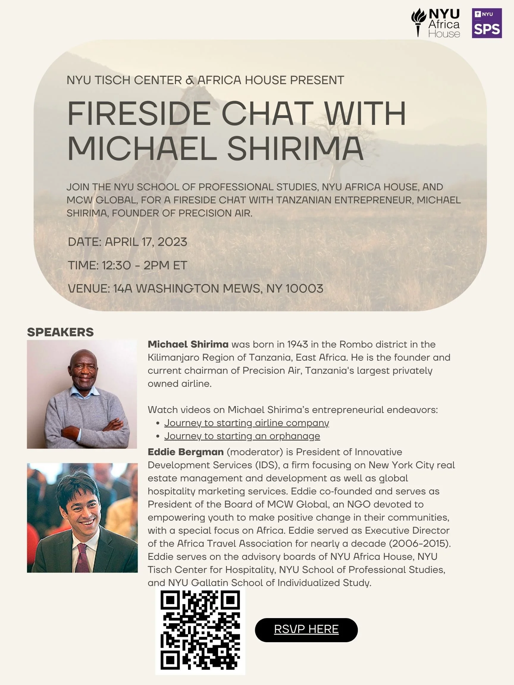 NYU Africa House & Tisch Center Fireside Chat with Michael Shirima ...