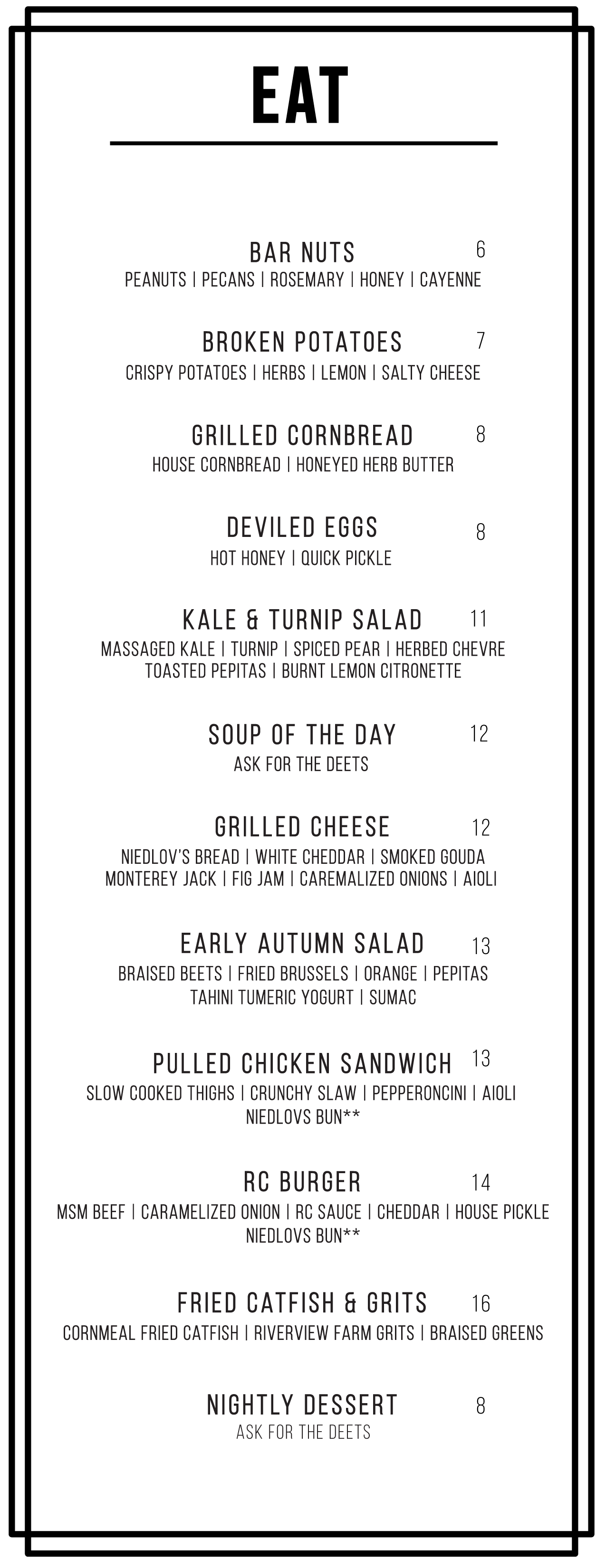 Menu — The Rosecomb